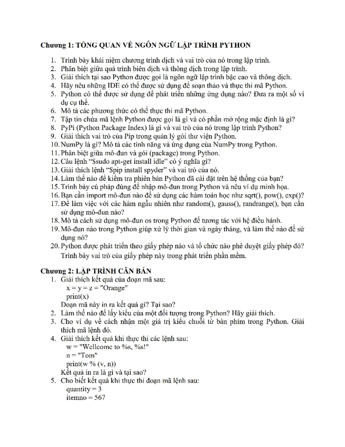 LAP Trinh Python: Chuong 1 - Tong Quan ve Ngon Ngu Lap Trinh - Studocu