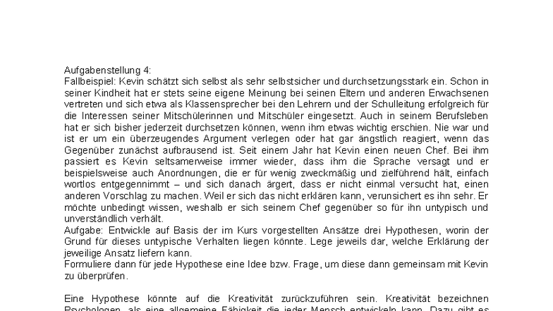 Aufgabenstellung 4-6: Hypothesen und Maßnahmen zu Kevins Verhalten ...