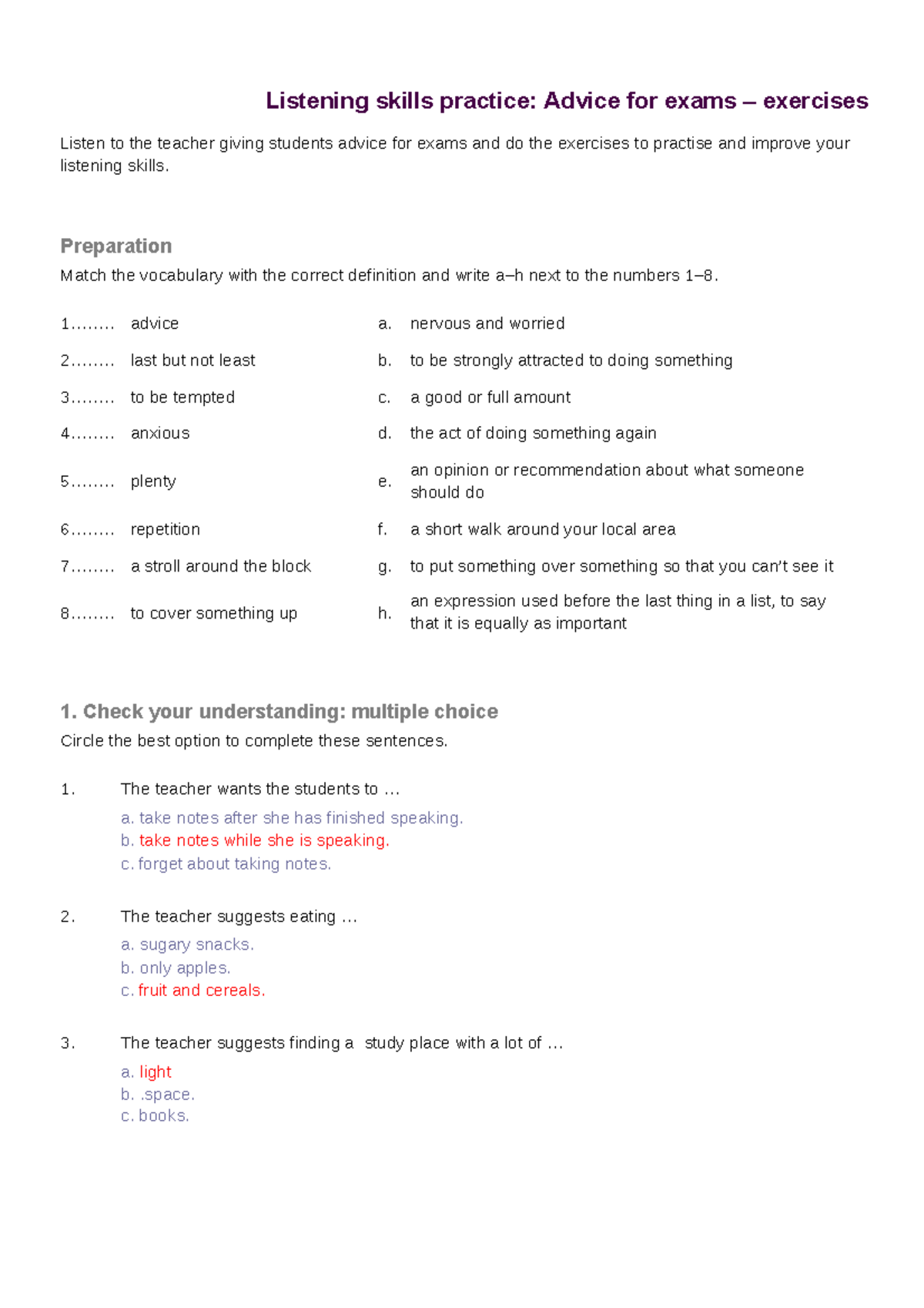 Listening Skills Practice: Exam Advice & Exercises 0 - Studocu