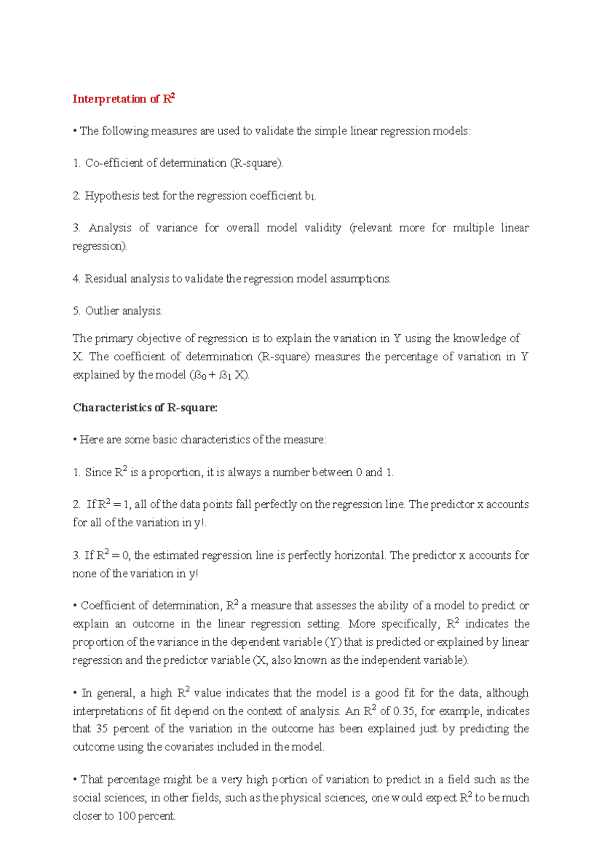 Interpretation of R² in Simple Linear Regression Models - Studocu