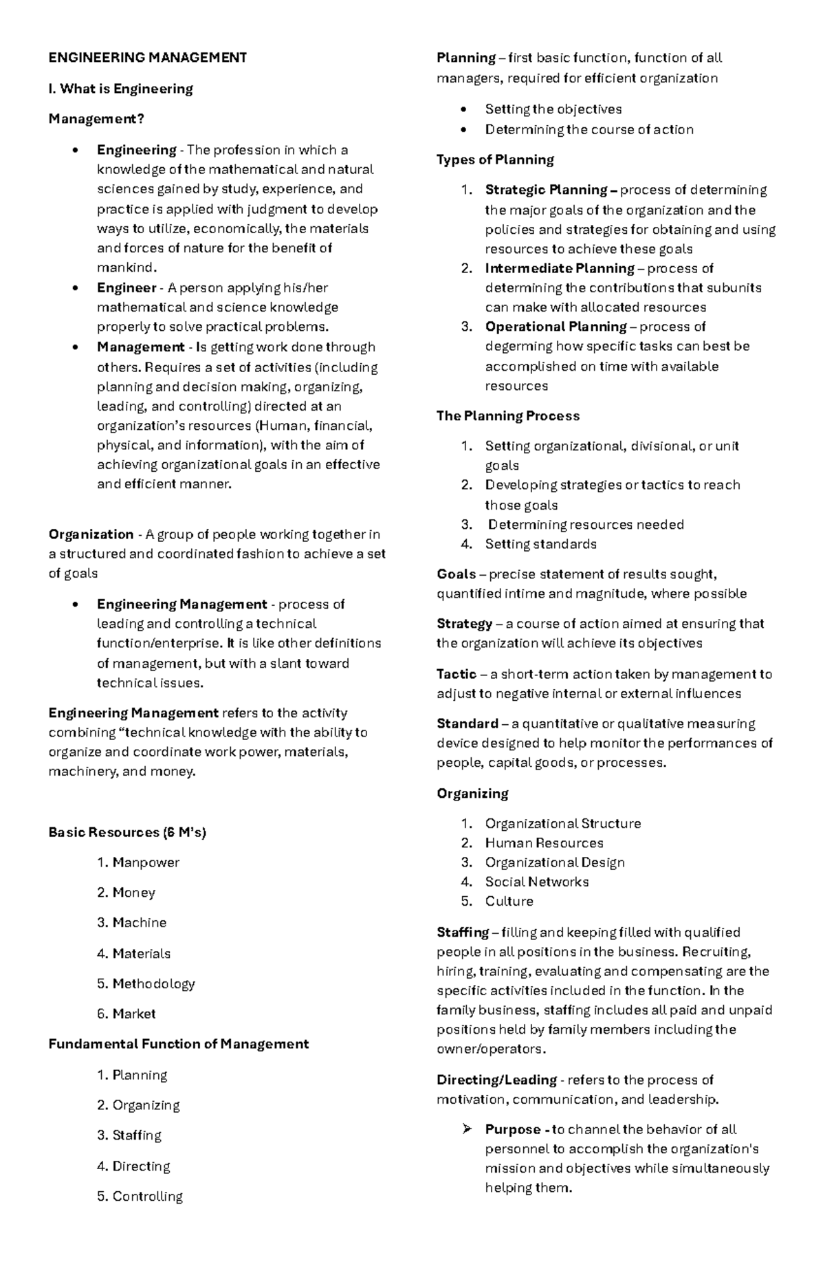 Engineering- Management- Reviewer - ENGINEERING MANAGEMENT I. What is ...