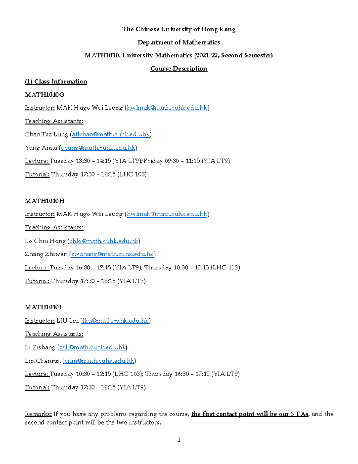 MATH1010 Course Outline: University Mathematics Overview - Studocu