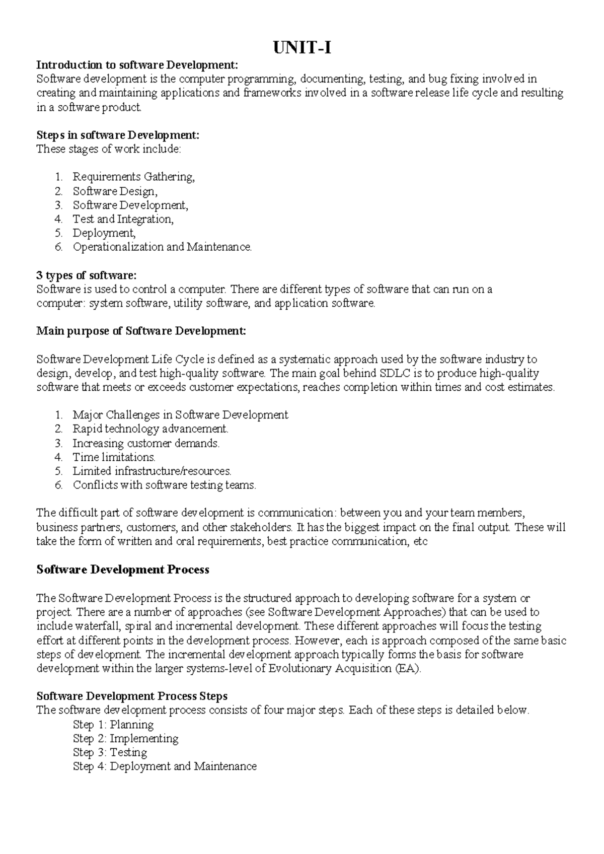 Introduction to Software Development: Key Concepts and Approaches (UNIT ...