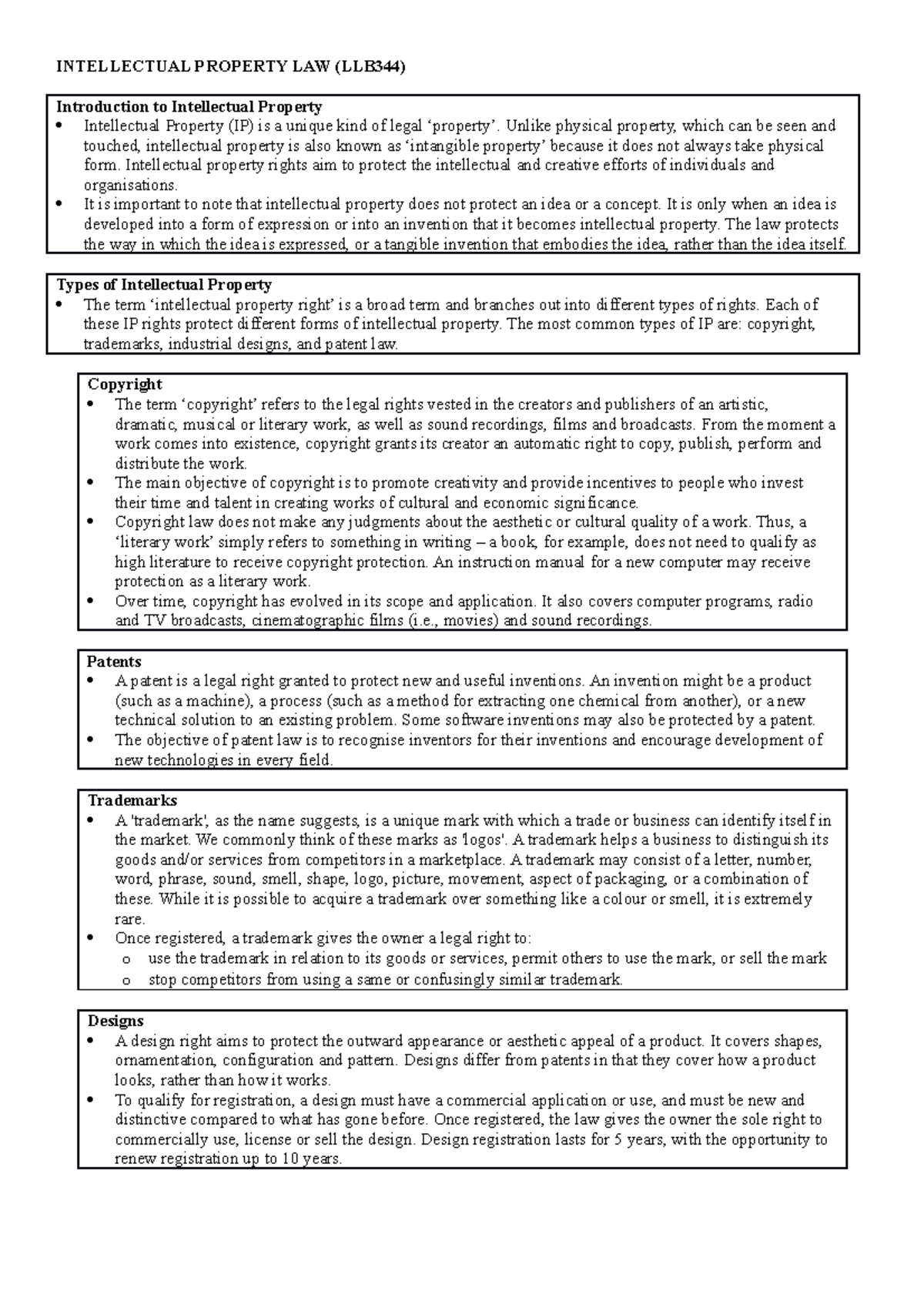 Intellectual Property Law (LLB344) Notes - INTELLECTUAL PROPERTY LAW ...