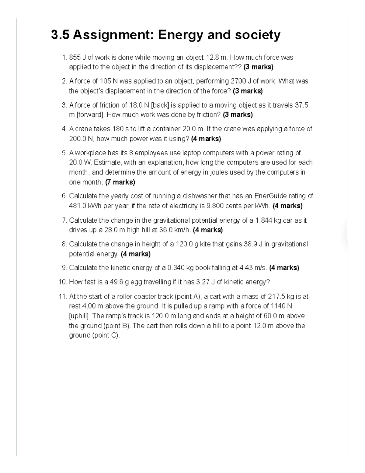 3.5 Assignment: Energy and Society Problem Set - Studocu