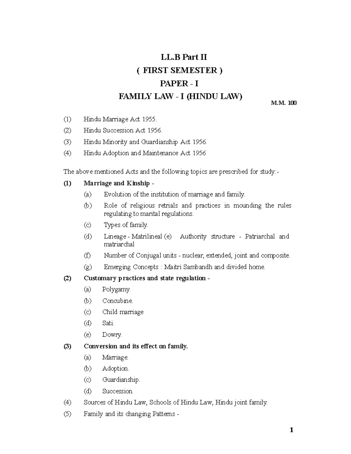 Family Law Overview - LL.B Part II - First Semester Notes - Studocu