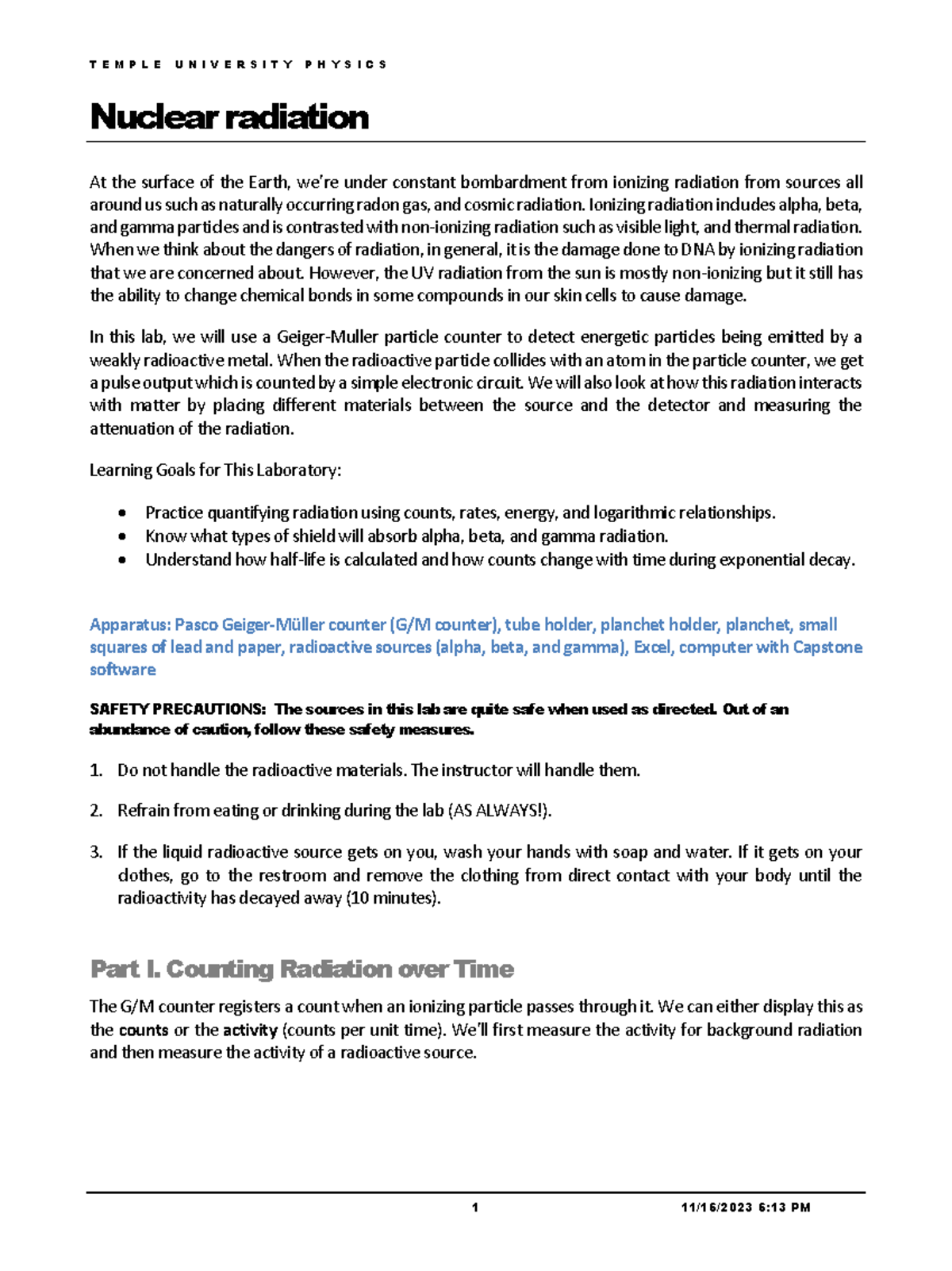 Nuclear radiation lab notes - Temple University Physics - Studocu