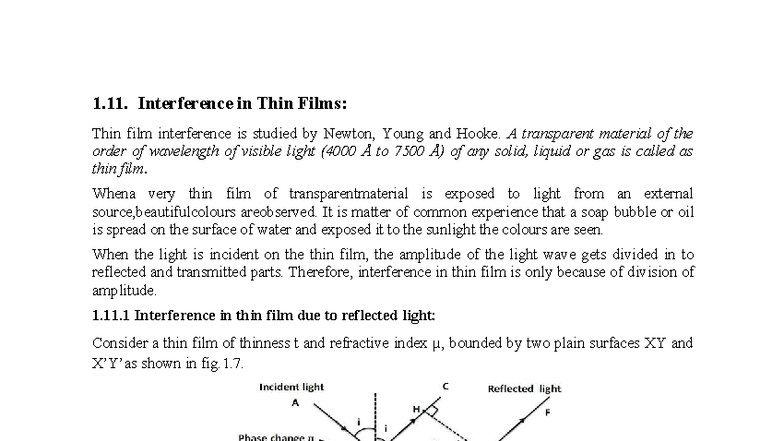 Interference in Thin Films: Concepts and Conditions (PHYS 1.11) - Studocu