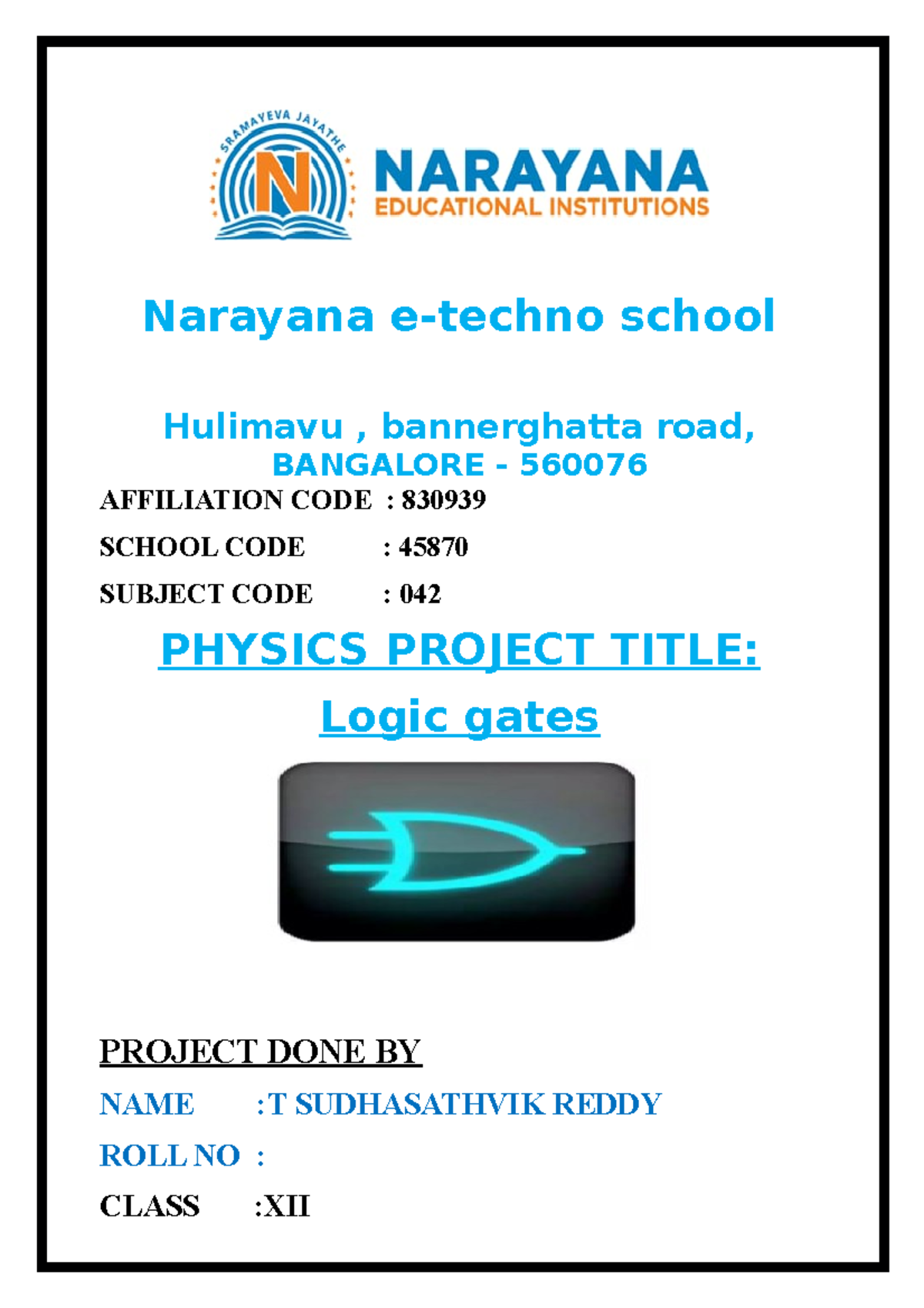 Class 12 Physics Investigatory Project: Understanding Logic Gates - Studocu