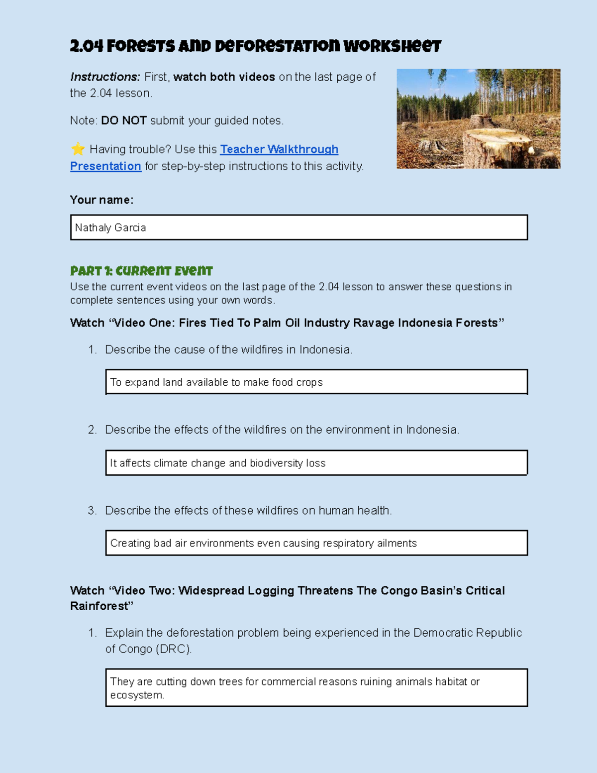 2.04 Forests and Deforestation Worksheet: Key Insights and Solutions ...