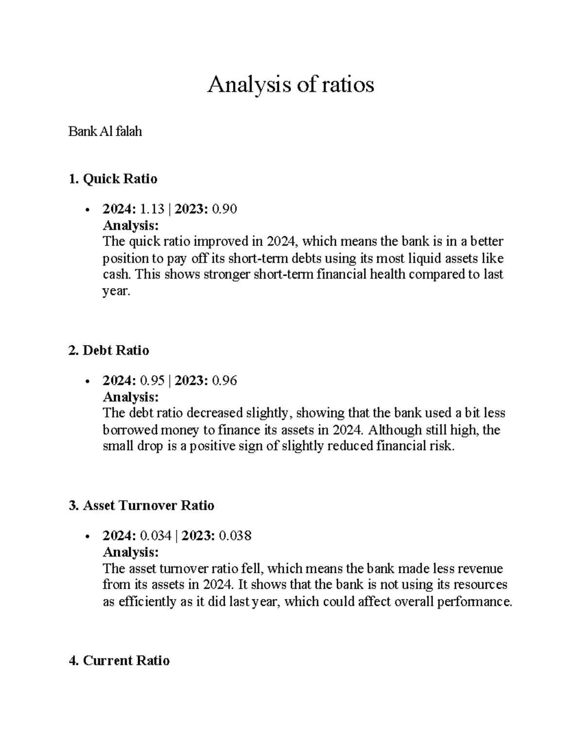 Analysis of Financial Ratios for Business Finance Course (BF101) - Studocu