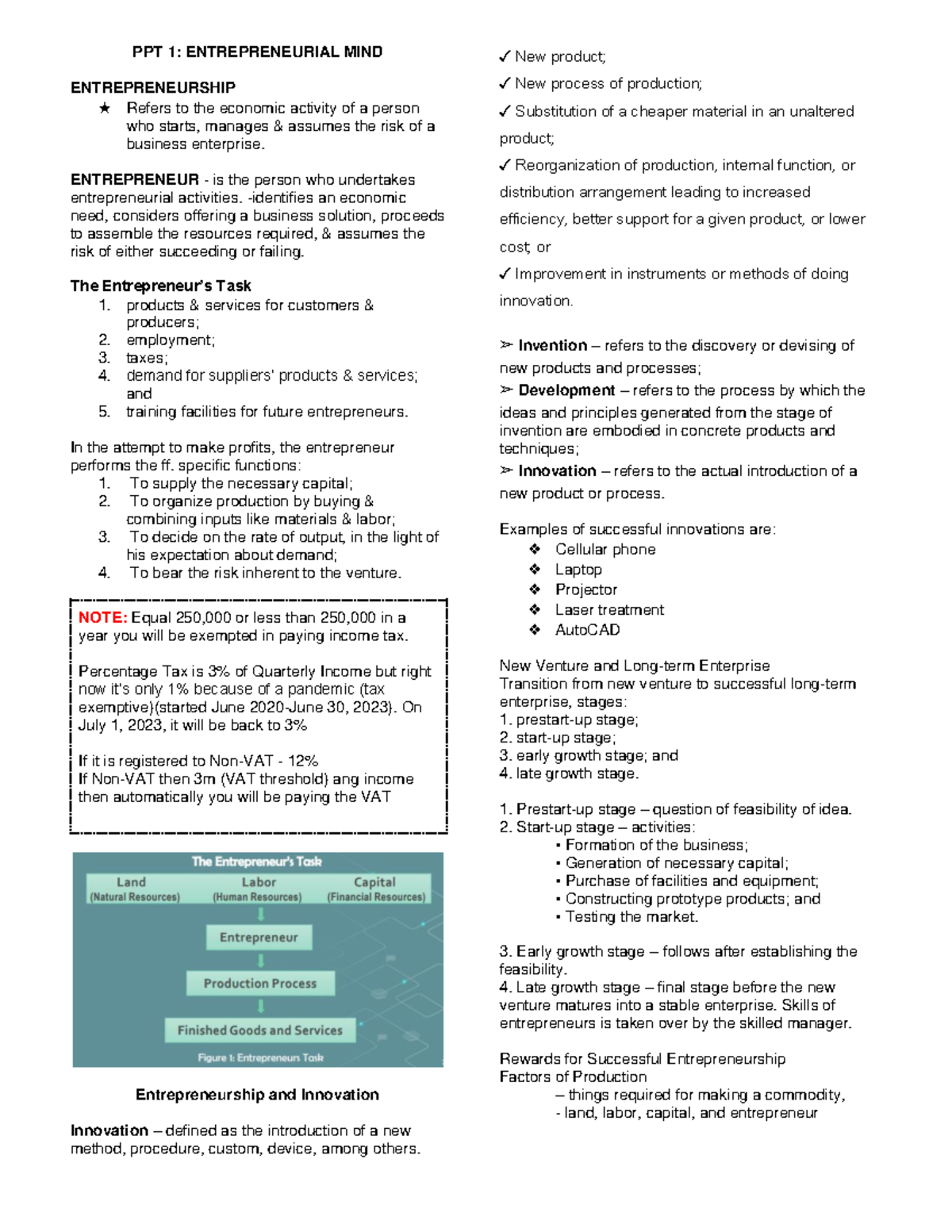 ENT 101 - Entrepreneurial Mind Lecture Notes and Key Insights - Studocu