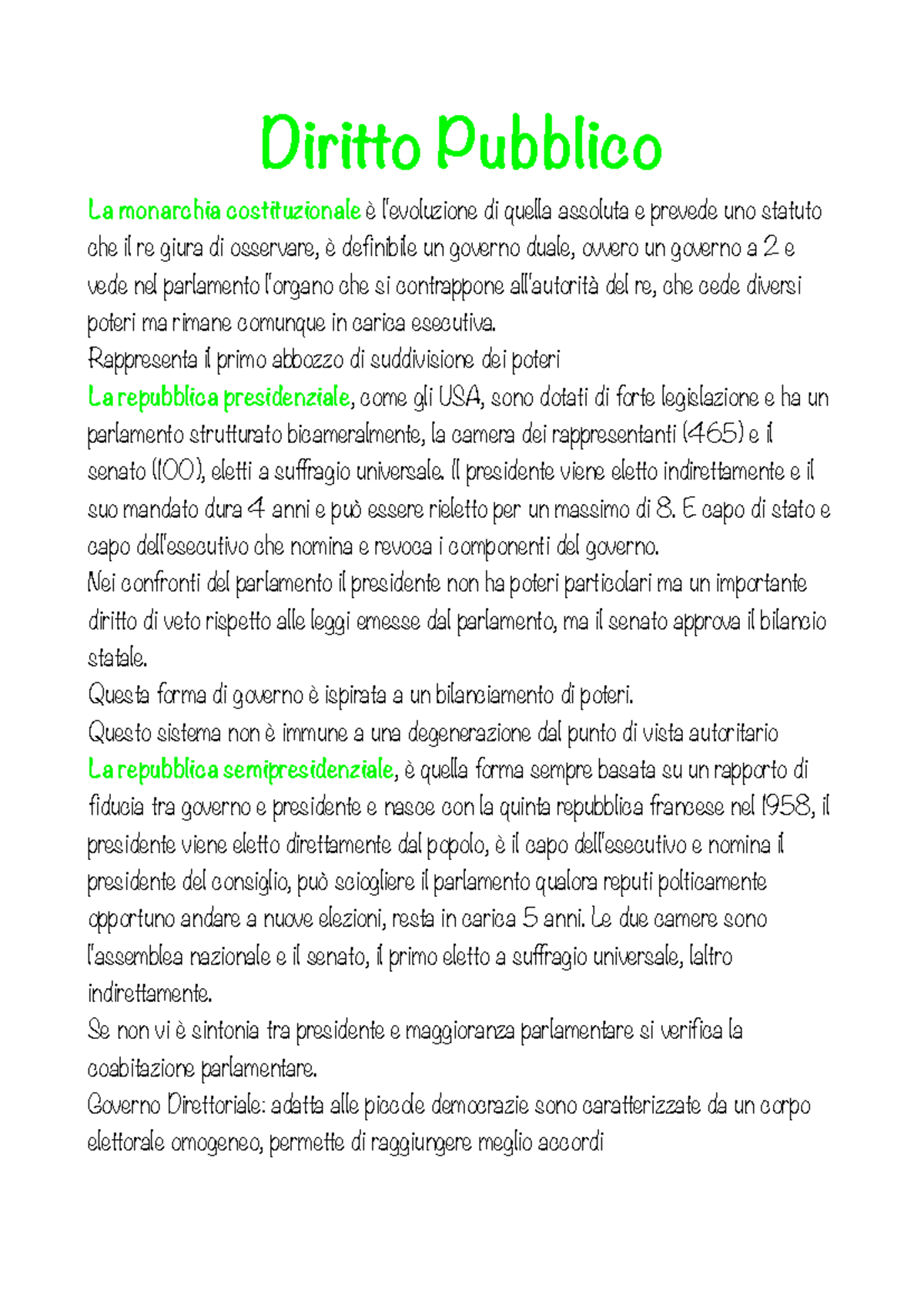 Diritto Pubblico: Analisi delle Forme di Governo e Normative - Studocu