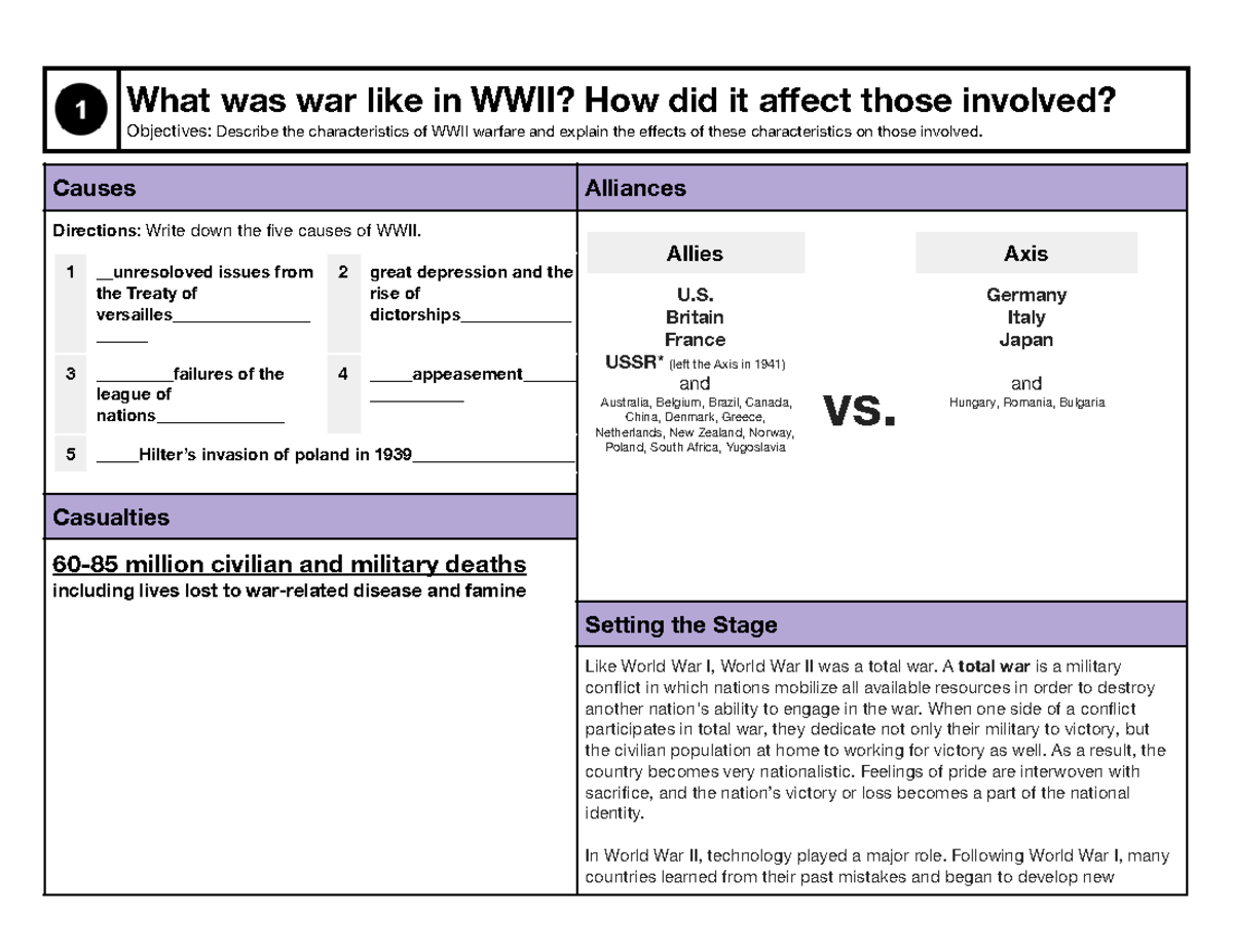 WWII Warfare: Key Characteristics and Effects on Participants - Studocu