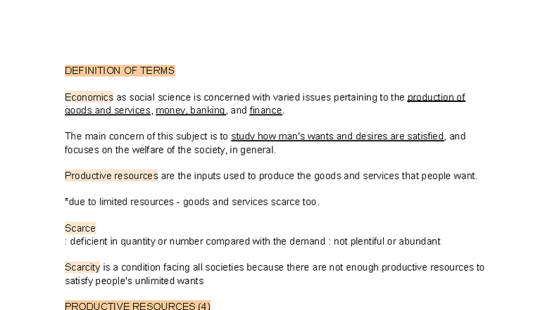 Applied Economics: Key Terms and Concepts in Economic Systems - Studocu