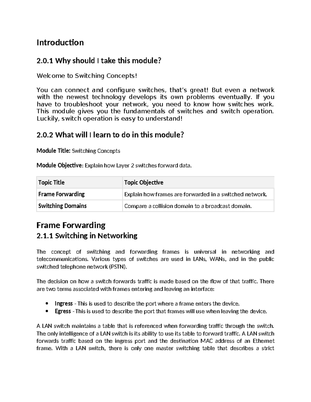 CISCO Module 2: Fundamentals of Switching Concepts and Operations - Studocu