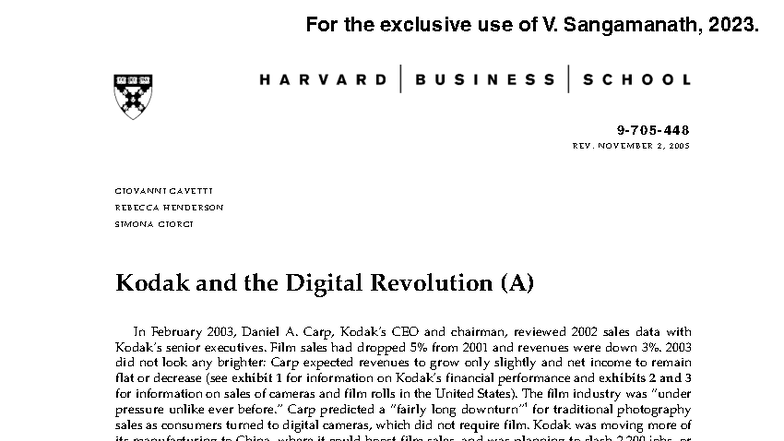 Kodak and the Digital Revolution Case Study (JSOM, UTDallas) - Studocu