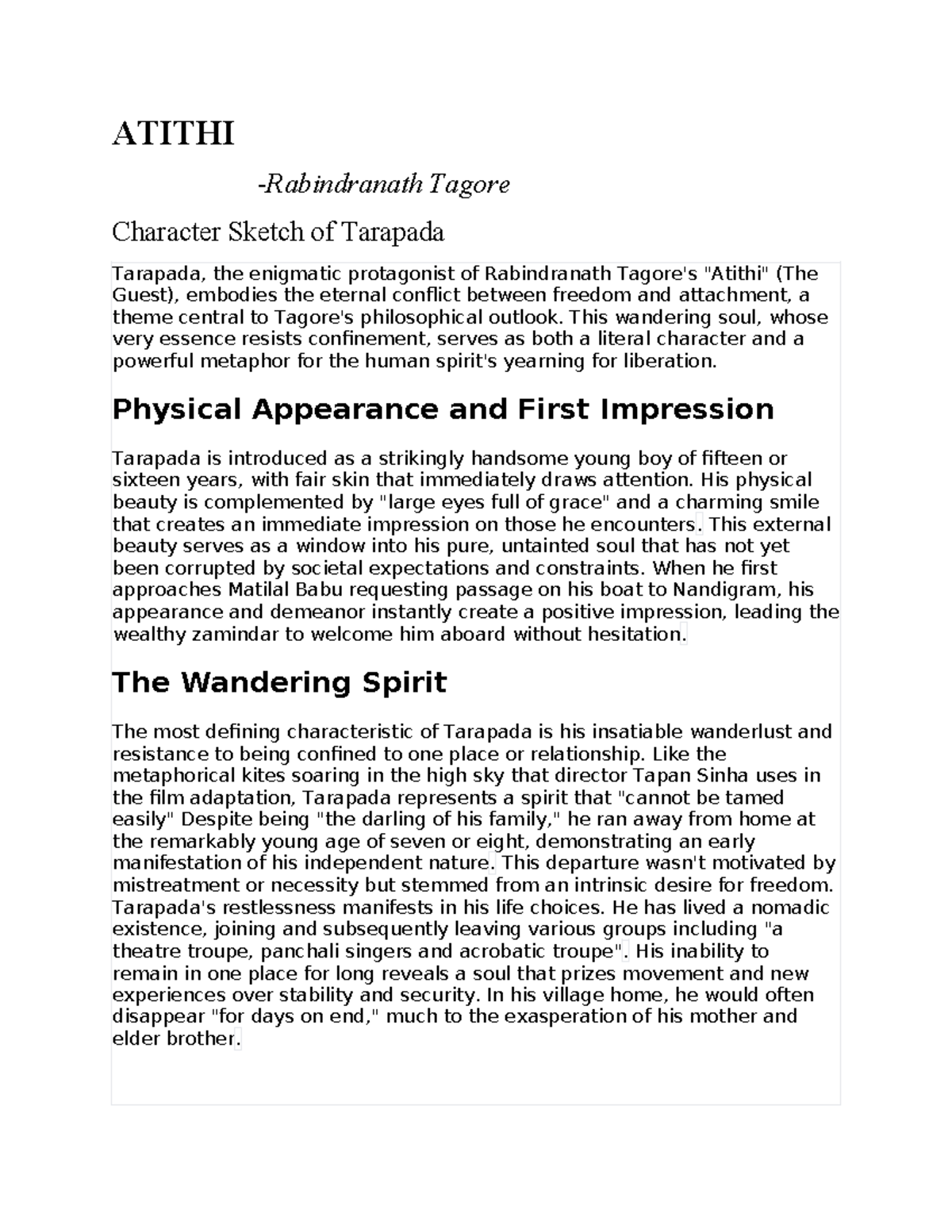 ATITHI Character Analysis: Tarapada's Journey of Freedom and Attachment ...