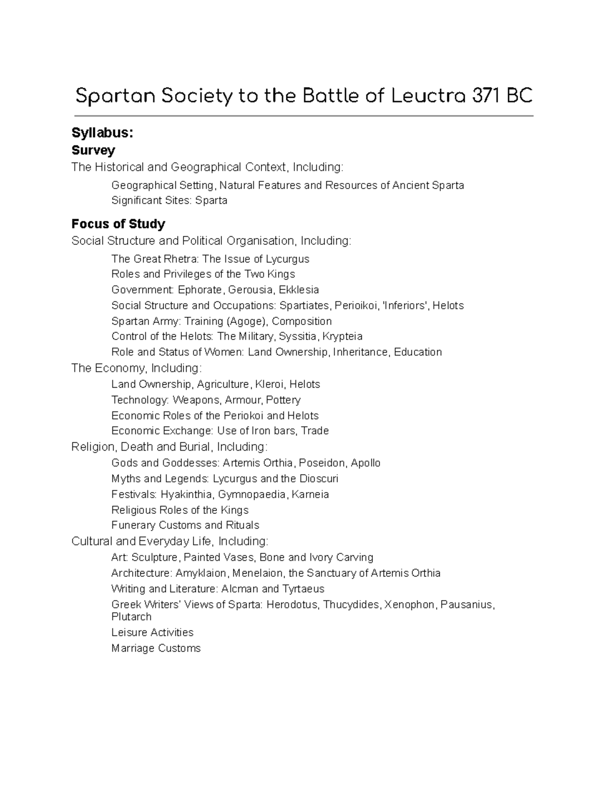 Sparta Study Notes: Historical Context & Society Overview (HIST 101 ...