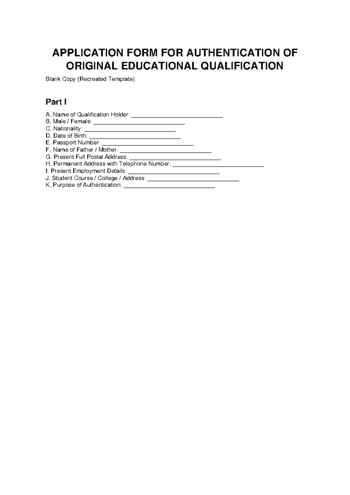 Blank HRD Authentication Form - APPLICATION FORM FOR AUTHENTICATION OF ...