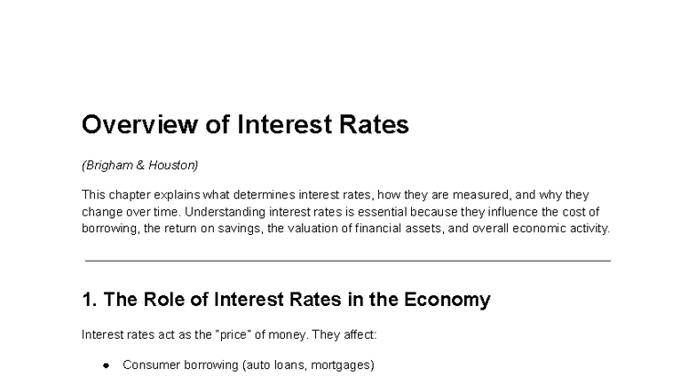 Overview of Interest Rates - Overview of Interest Rates (Brigham ...