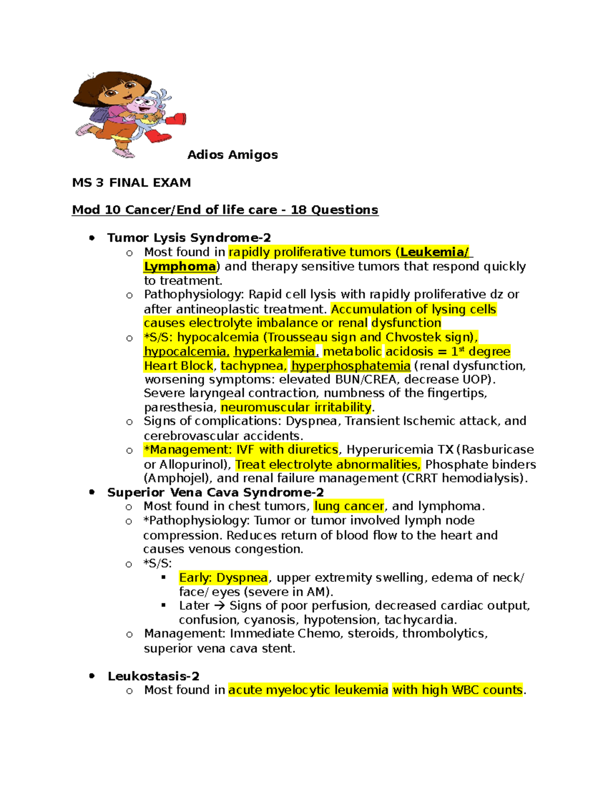 MS 3 Final Exam Study Guide: Cancer, End-of-Life Care, and More - Studocu