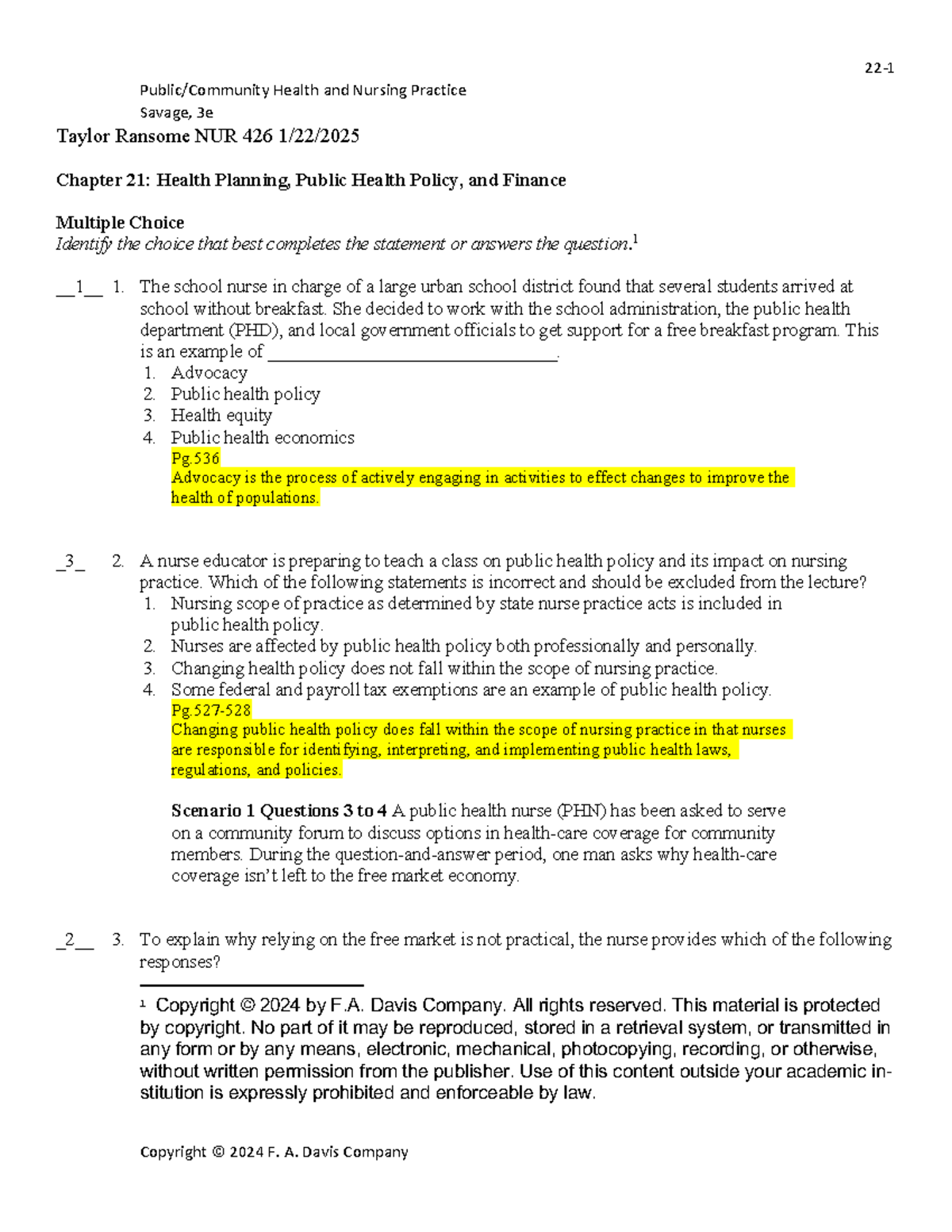 NUR 426 Chapter 21 Question Bank: Health Planning and Policy Quiz - Studocu
