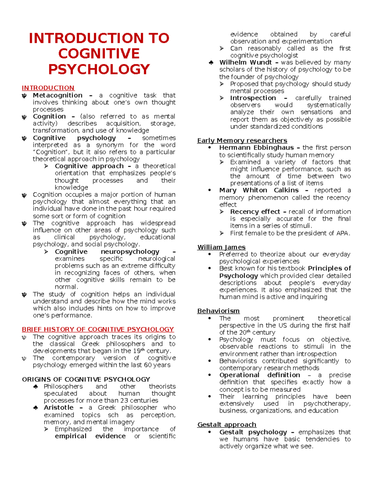 Cognitive Psychology CH1 An Introduction to Cognitive Psychology ...