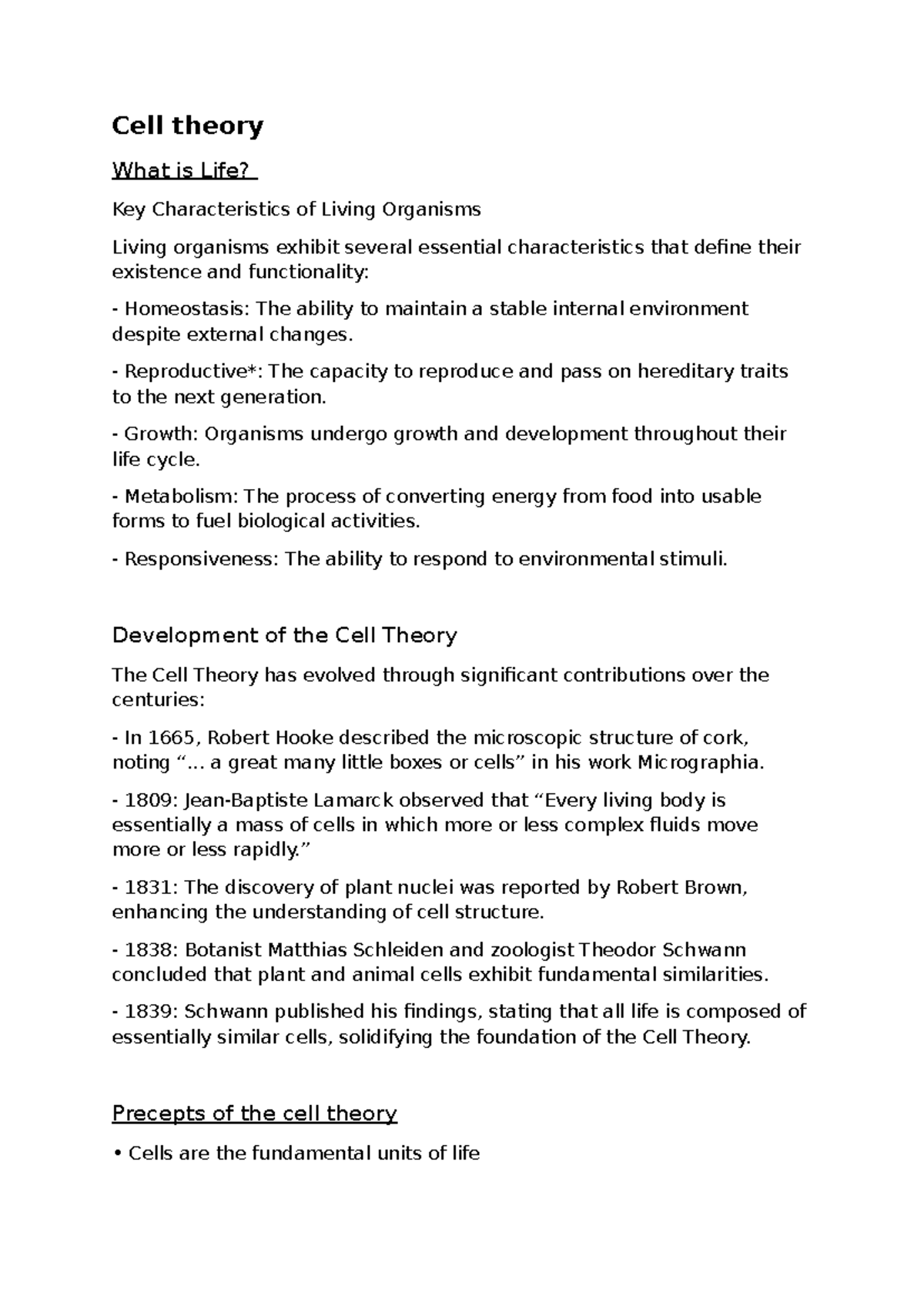 Lecture 4: Cell Theory and Key Characteristics of Living Organisms ...