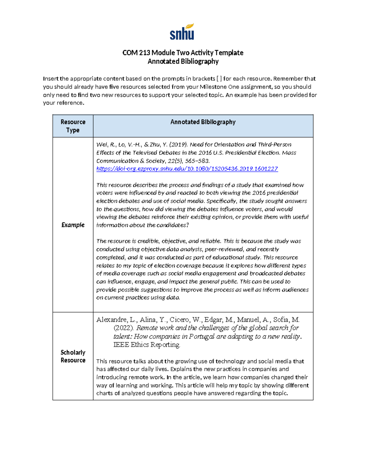 COM 213 Module Two Activity - Remember that you should already have ...