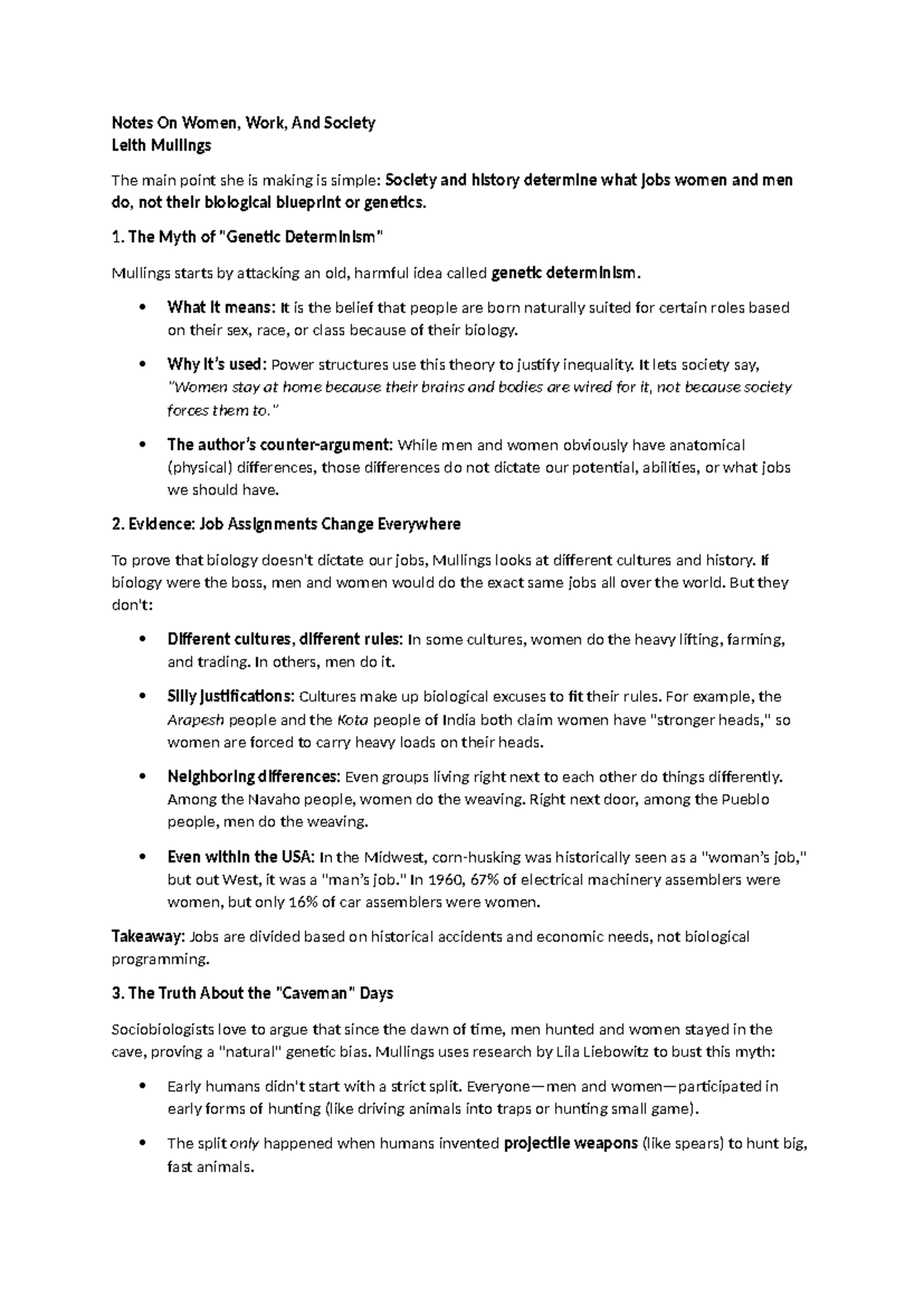 R8: Notes on Women, Work, and Society - Leith Mullings Analysis - Studocu