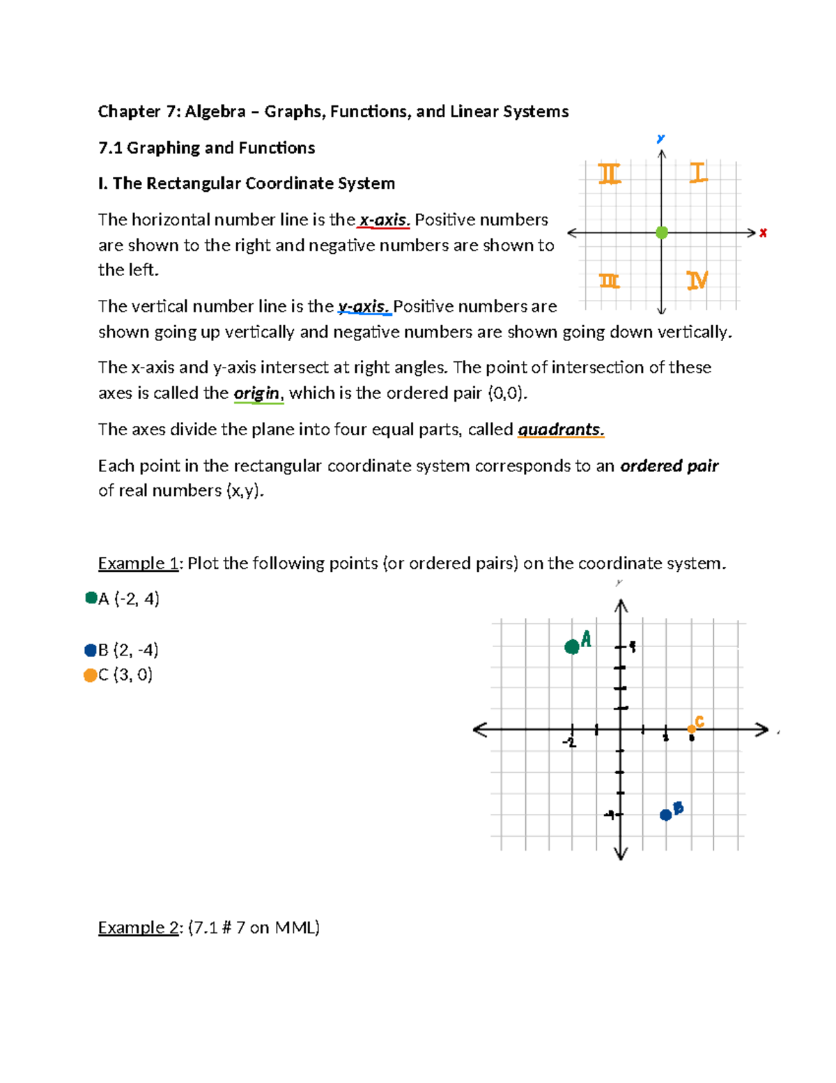 Math1029 Chapter 7.1 Notes - Graphing & Functions for Exam 1 - Studocu