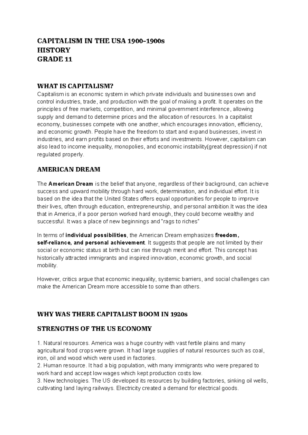 Capitalism in the USA: A Historical Overview from 1900 to 1940 - Studocu