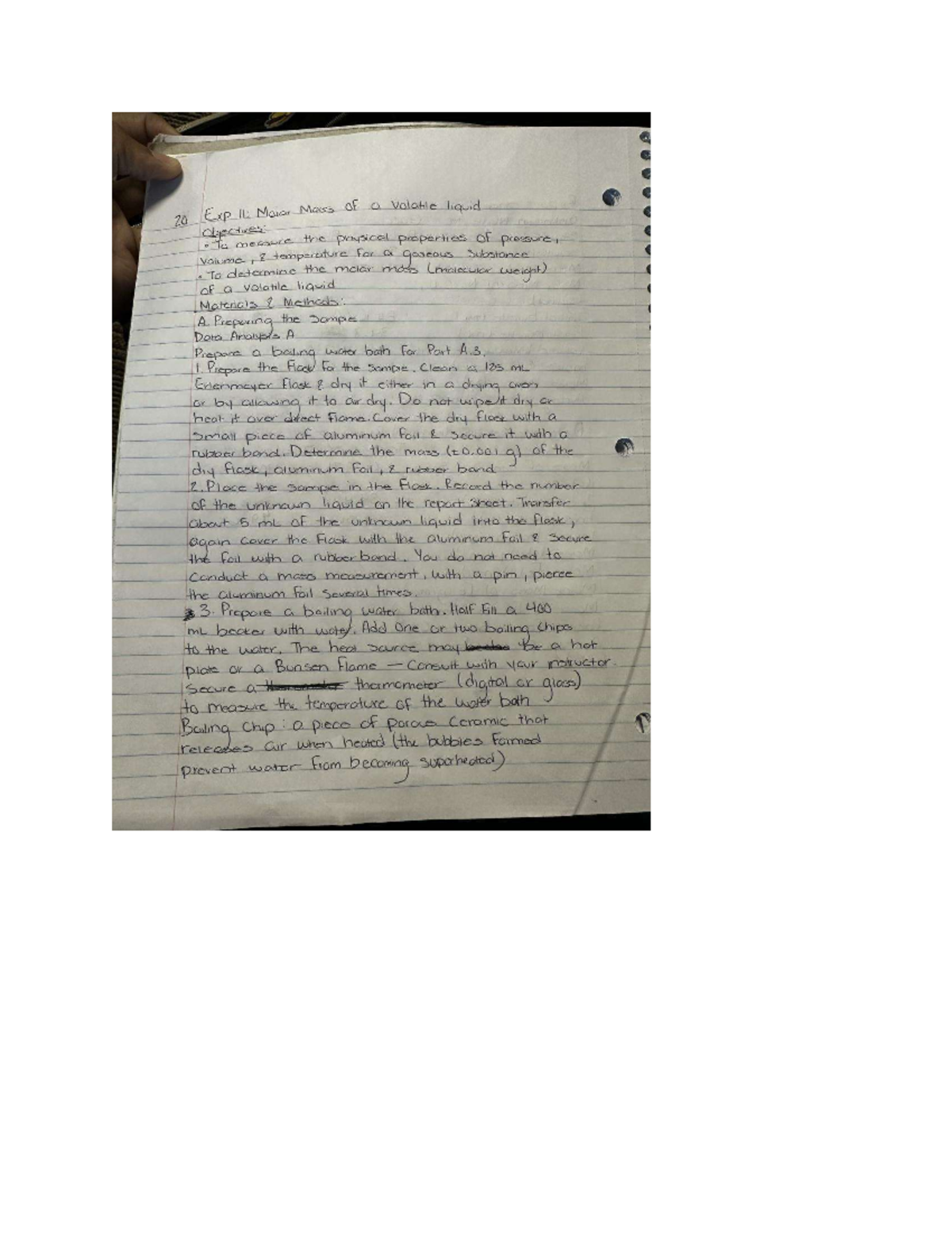 Lab Notebook Entry: EXP 11 - Molar Mass of a Volatile Liquid - Studocu