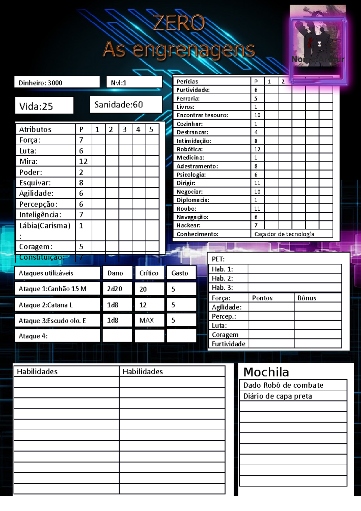 Ficha de Personagem - Arthur - RPG Cyberpunk - Studocu