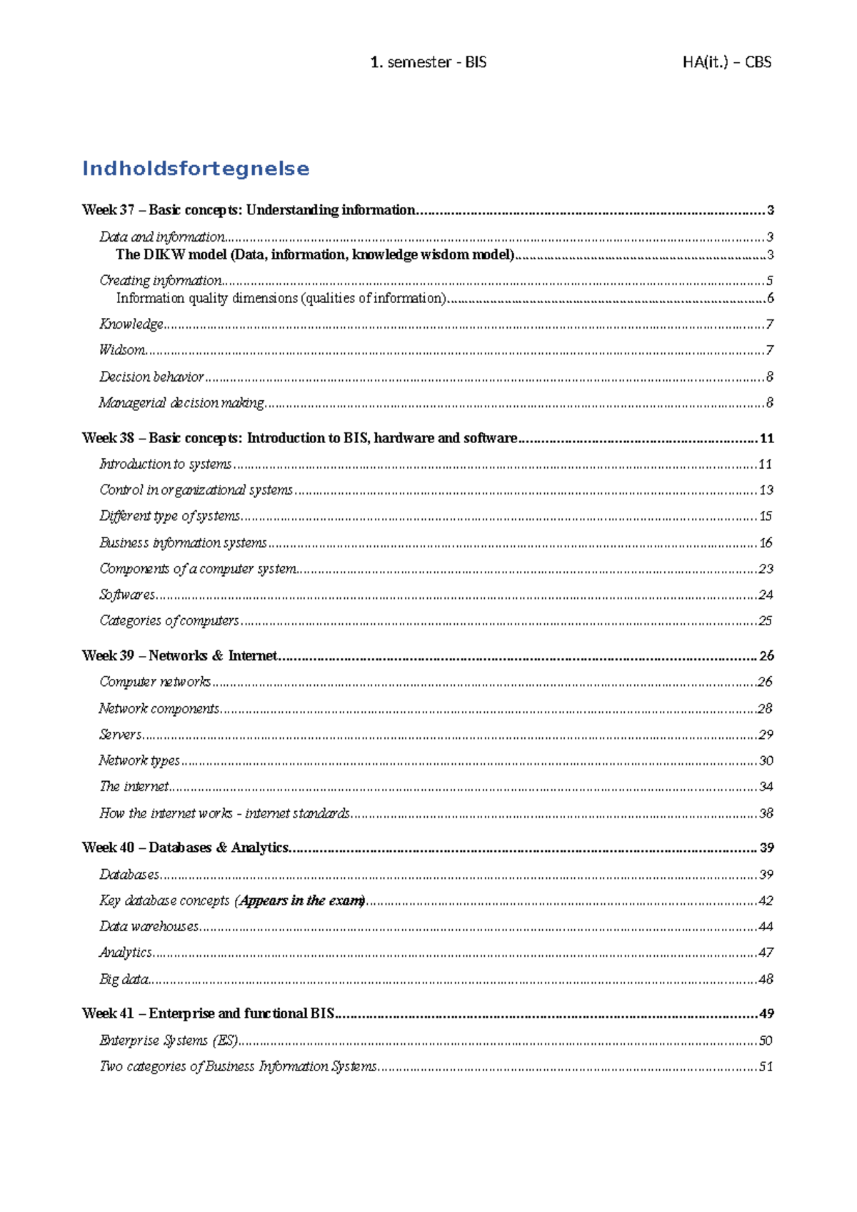 1. Semester BIS HA(it.) CBS: Comprehensive Overview of Business ...