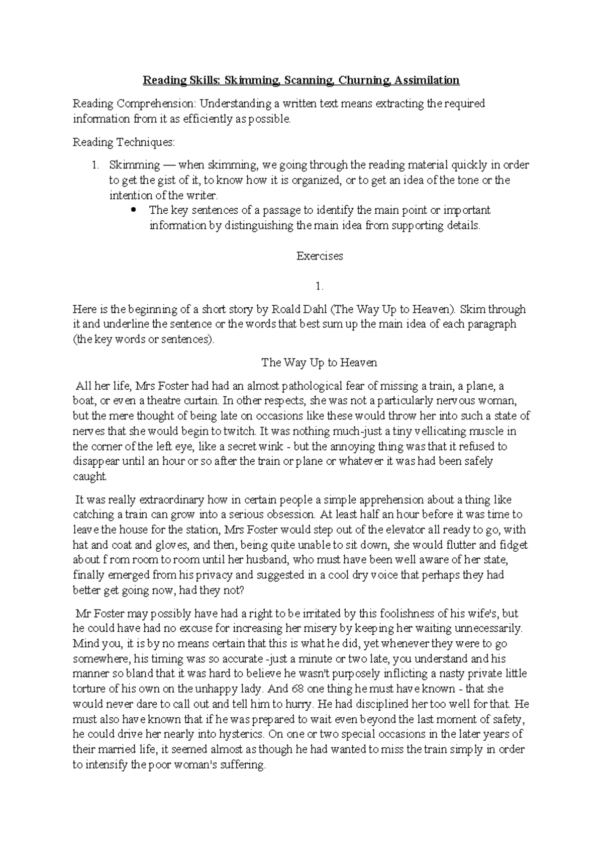 Reading Skills: Skimming, Scanning, and Churning Techniques - Studocu
