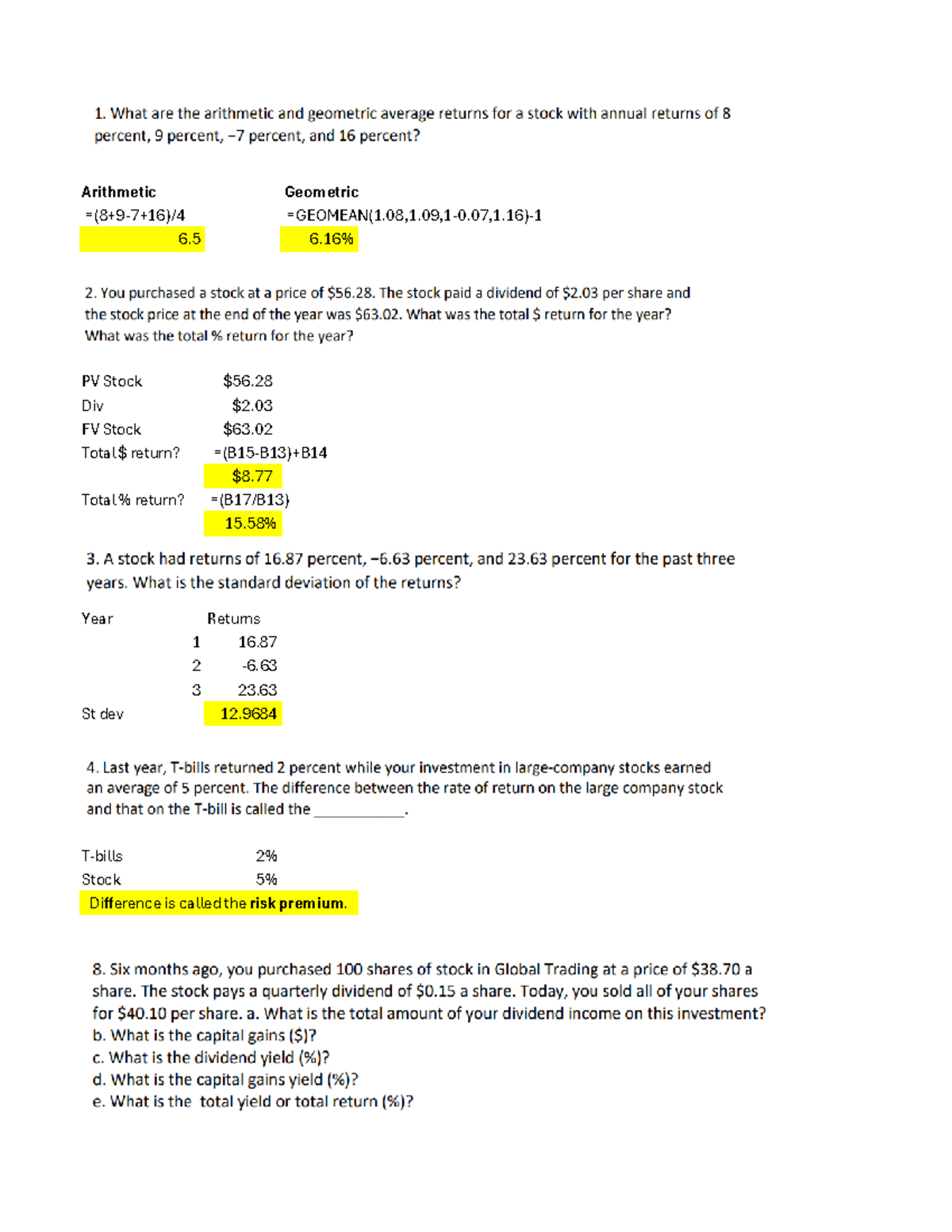 Ch 12 HW - Arithmetic & geometric avg returns - Arithmetic Geometric ...