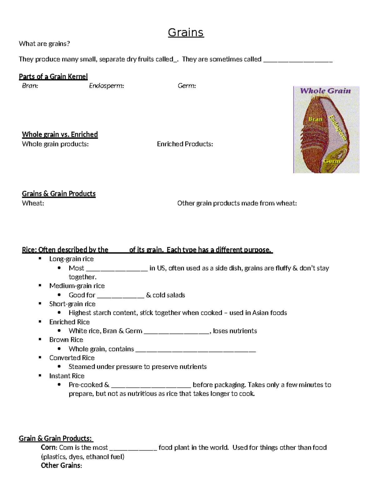 Grain Notes: Understanding Types and Uses of Grains - Studocu