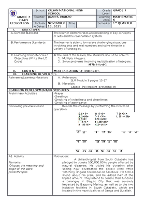 Detailed Lesson Plan in Grade 7 Mathematics - Detailed Lesson Plan in ...