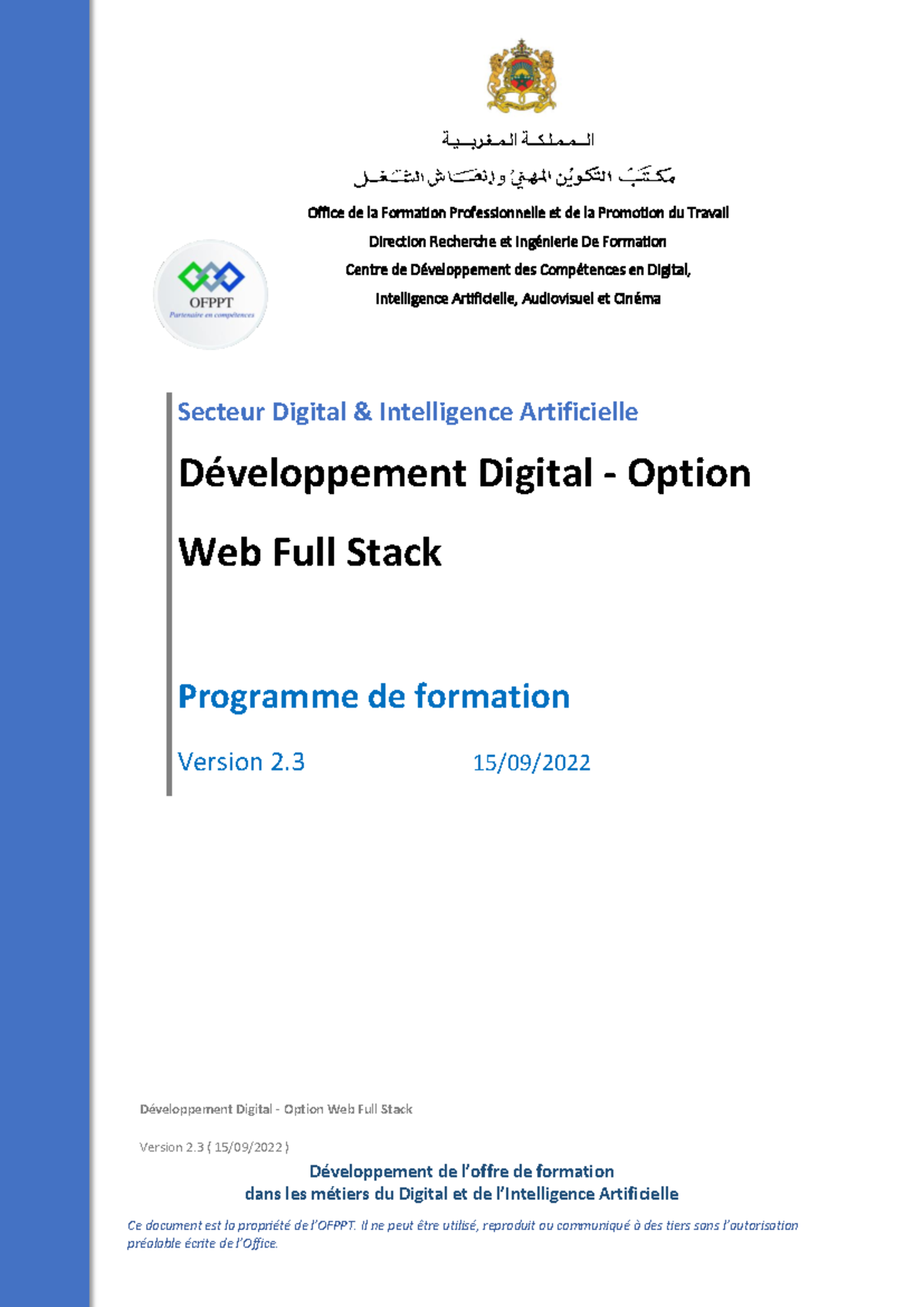 Développement Digital - Option Web Full Stack - Programme V2.3 15/09/22 ...