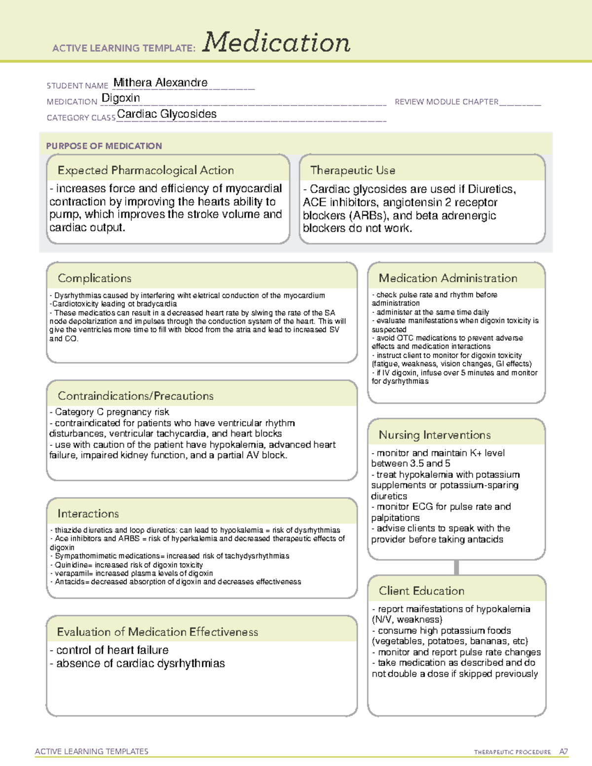 ACTIVE LEARNING TEMPLATE: Cardiac Glycosides (Digoxin) Review Module ...