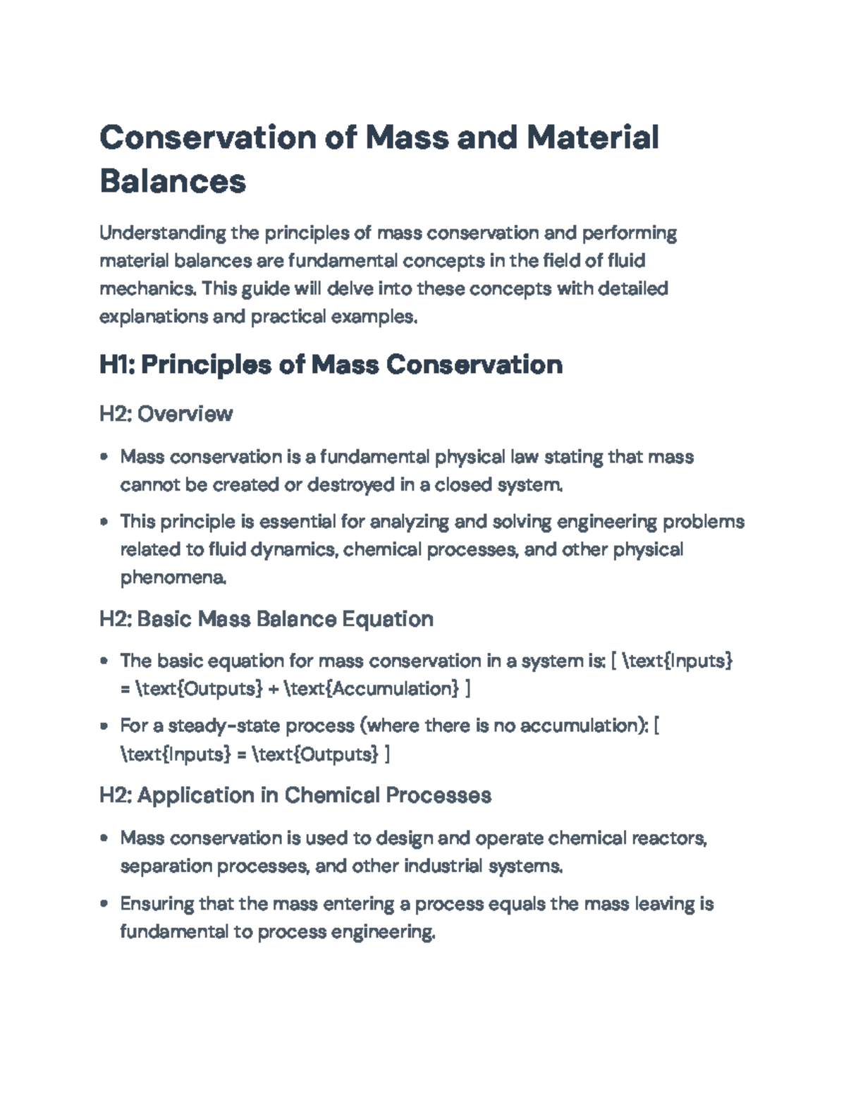 Understanding Mass Conservation and Material Balances in Chem Eng 101 ...