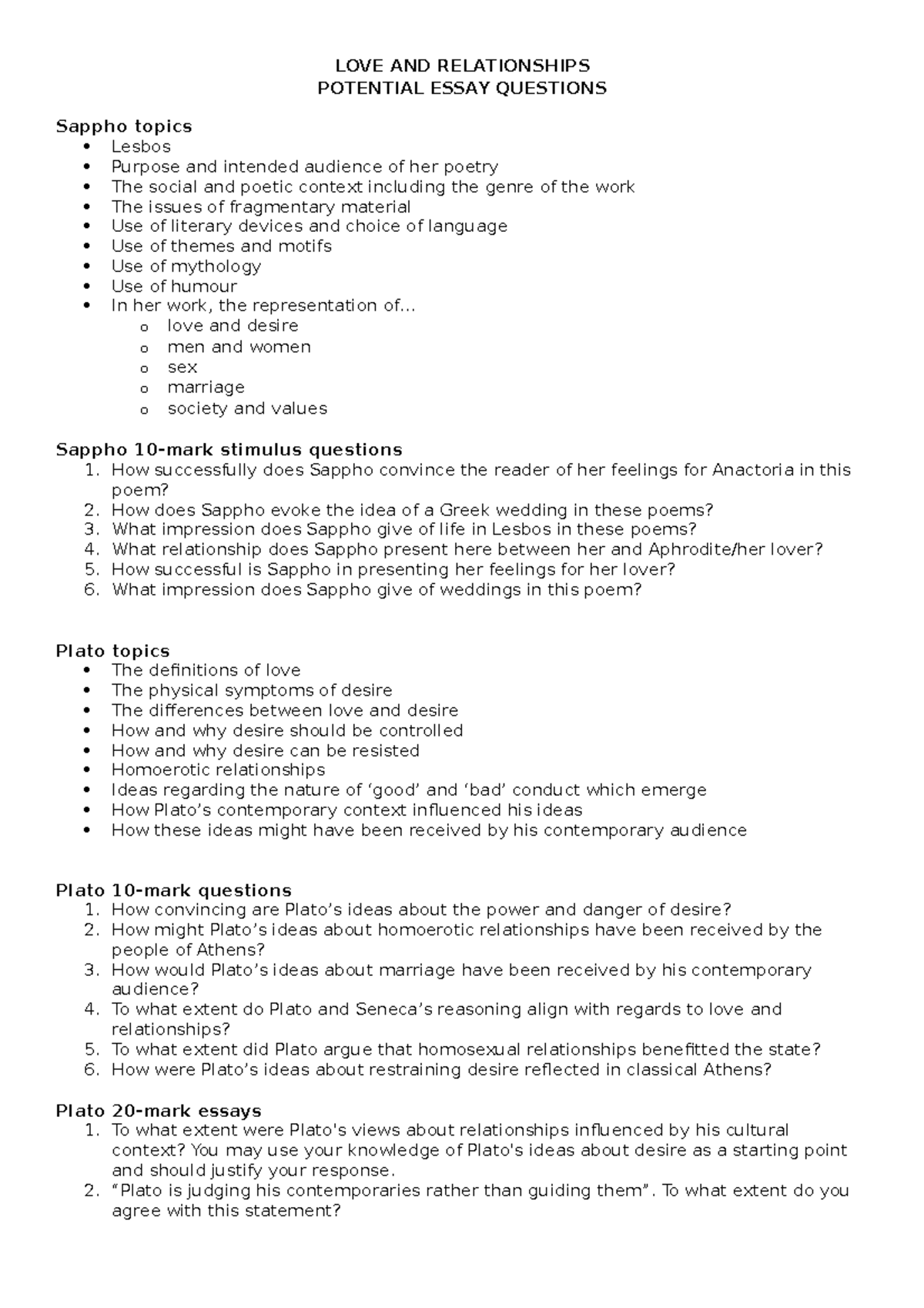 Essay Questions OCR Love and Relationships - LOVE AND RELATIONSHIPS ...