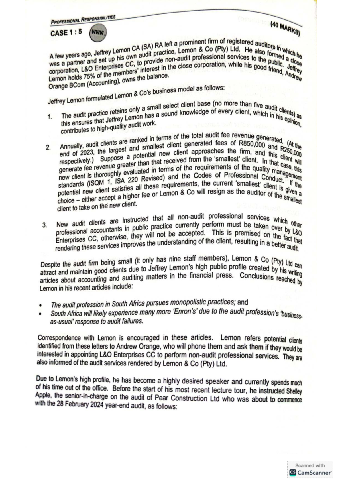 CPC Case Study: Professional Responsibilities of Jeffrey Lemon - Studocu