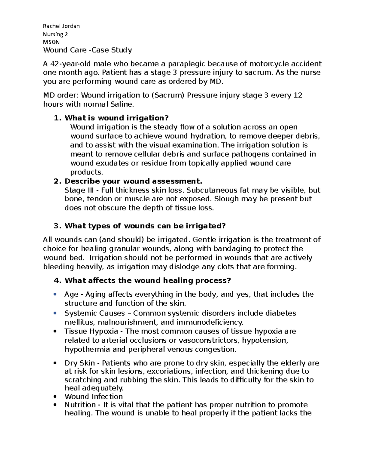 Rachel Jordan - Wound case study - Rachel Jordan Nursing 2 MSON Wound ...