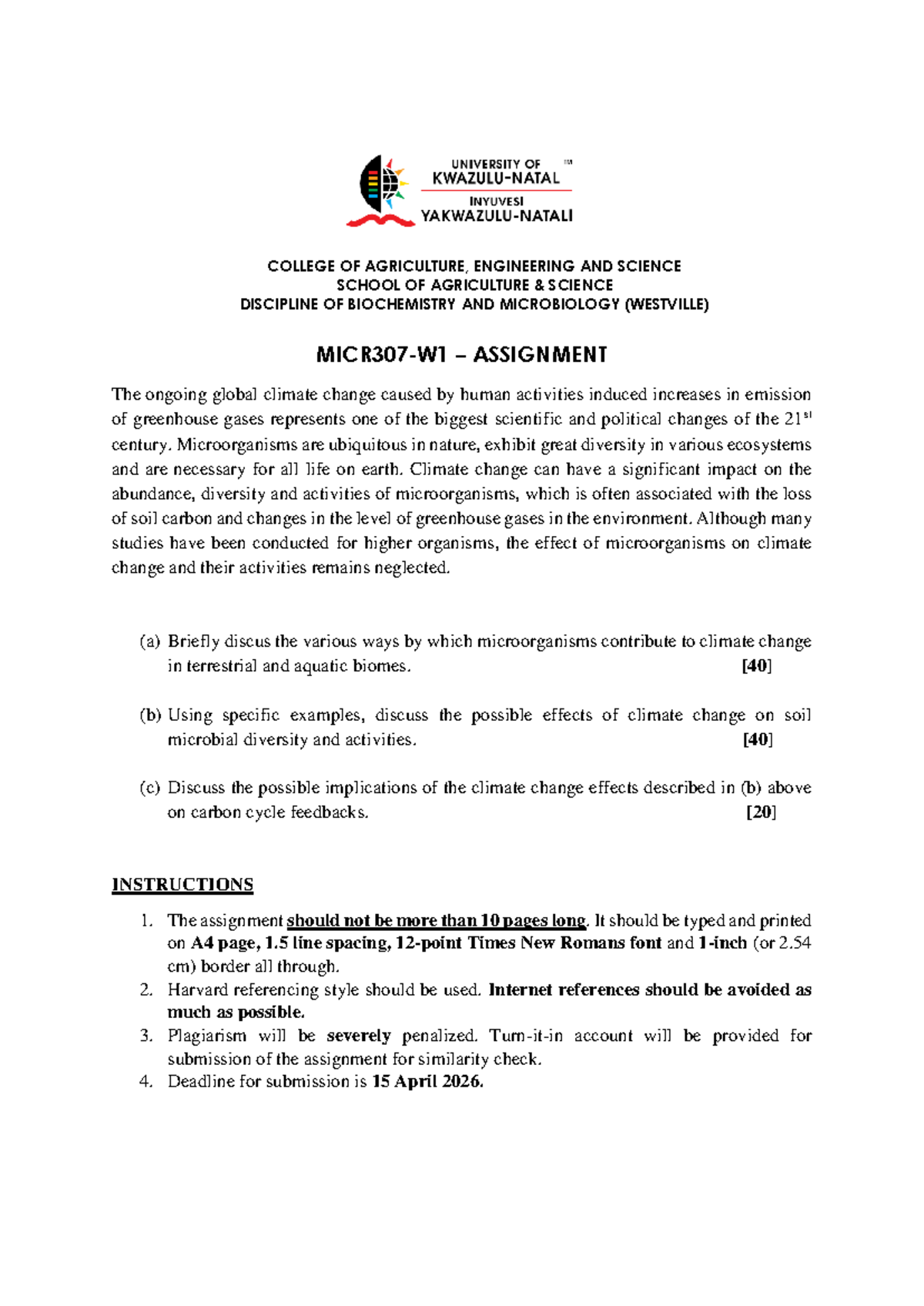 MICR307 - Assignment: Microorganisms and Climate Change Impacts - Studocu