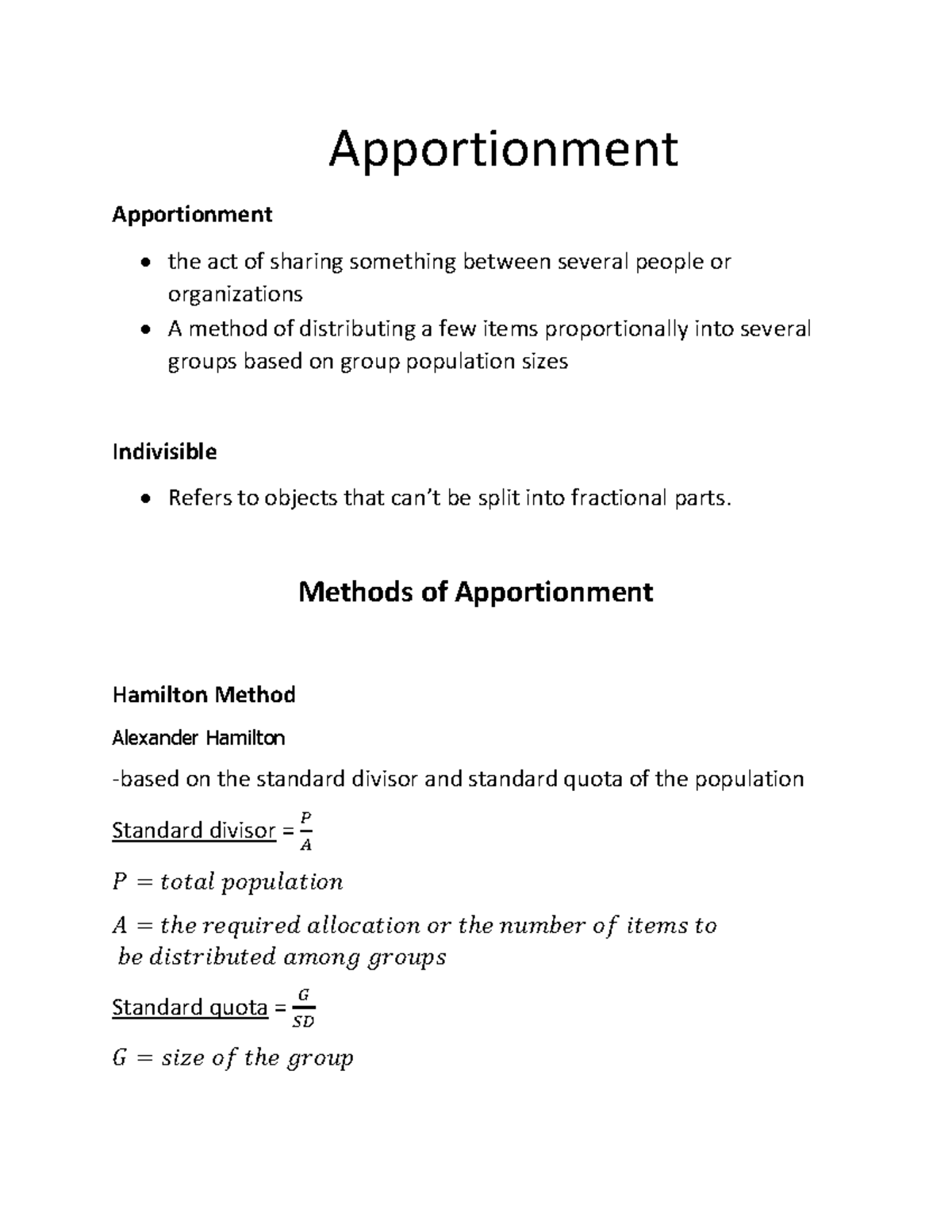 Apportionment Methods: Hamilton & Webster Techniques Explained - Studocu