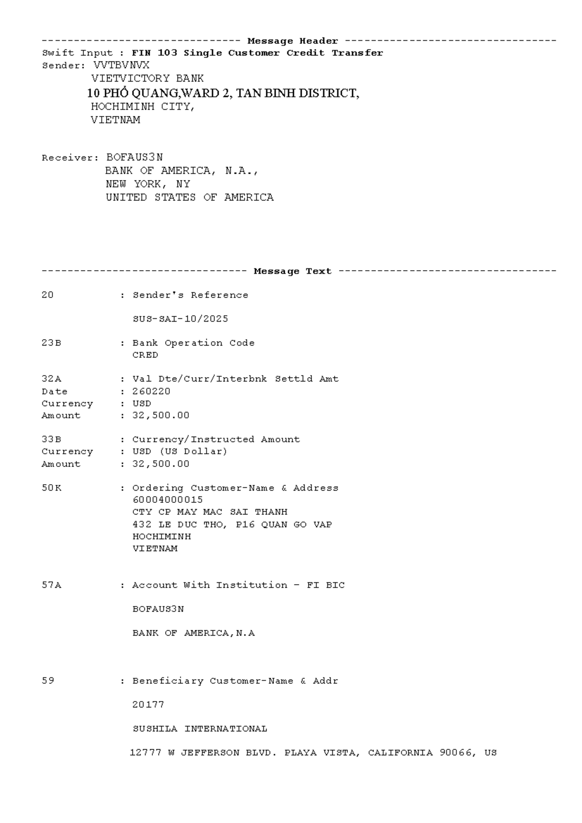 MT103 Form Details: FIN 103 Credit Transfer Transaction - Studocu