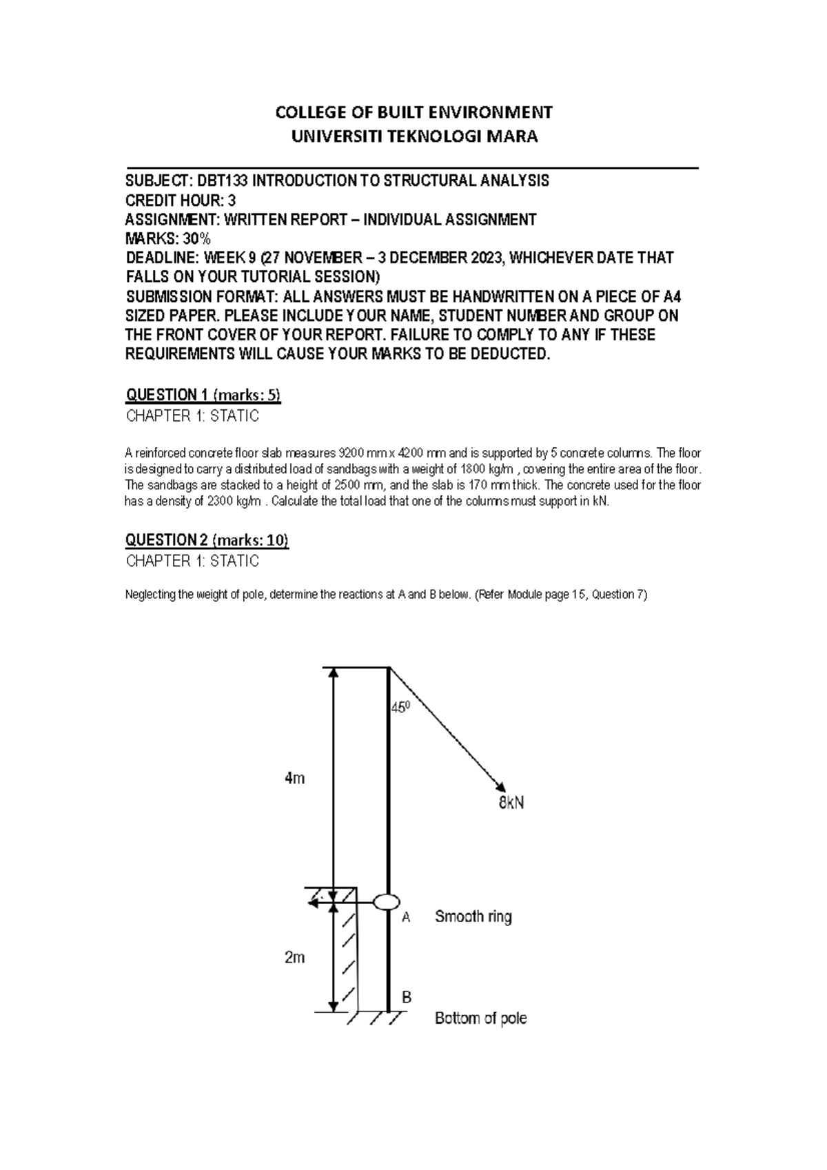DBT133 Assignment: Structural Analysis Tutorial Questions - Studocu